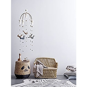 Bloomingville Handwoven Beige & Black Panda Face Rattan Lid Basket, Beige