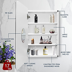 Jesantab White Medicine Cabinet Mirror for Bathroom, 20x30 Inch Recessed Medicine Cabinet or Surface Mount, Frameless Beveled Bathroom Mirror with Storage Modern Farmhouse