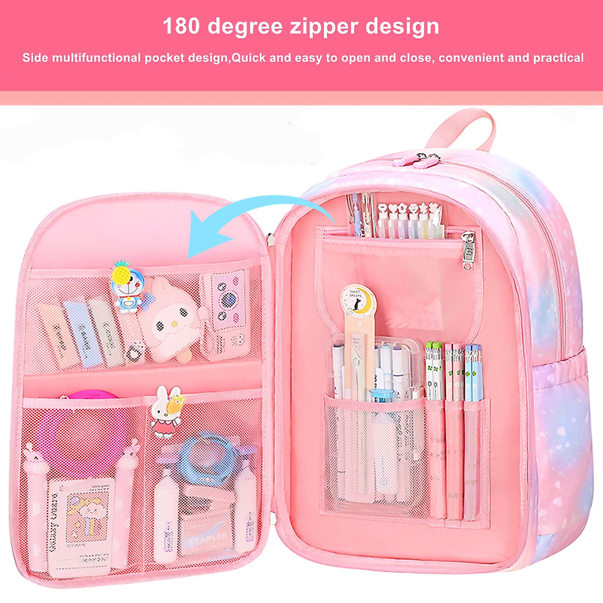 Youngsing Girls Backpack,Backpacks for Girls,Kids Backpack with Compartments Elementary School Bag For Girls School Backpack for Girls (Pink)