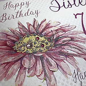 WHITE COTTON CARDS Pink Gerbera, Happy 75 Sister Have a Wonderful Day Handmade 75th Birthday Card, White, wba75-S