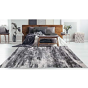 NOORI RUG - Premium & Luxury Imported - Lux Madison Machine Made High Pile Abstract - Rectangle - Charcoal - Grey - 10' x 14', Bedroom, Dining Room