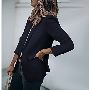 Cicy Bell Womens Casual Blazers Open Front Long Sleeve Work Office Jackets Blazer(Navy,Small)