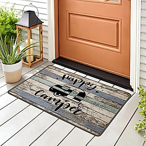 Funny Doormat,Happy Camping Camper Welcome Mats for Front Door,Non-Slip Entryway Rug Garden Home Kitchen Rubber Bathroom Backing Doormat 17X28.7 Inch