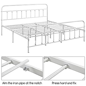 Topeakmart California King Size Victorian Style Metal Bed Frame with Headboard/Mattress Foundation/No Box Spring Needed/Under Bed Storage/Strong Slat Support White