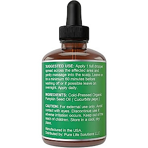 Pumpkin Seed Oil For Hair Growth. Cold-Pressed, Vegan Topical Serum For Thickening, Moisturizing, Strengthening. Women + Men Scalp Treatment For Weak, Dry Hair 1oz