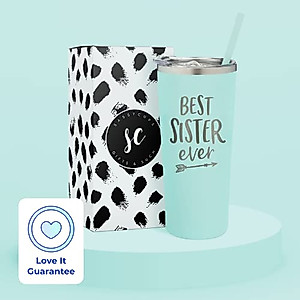Best Sister Ever Insulated Stainless Steel Tumbler Cup with Slide Close lid and Straw - Insulated Mugs for Coffee, Wine & Travel, Personalized & Funny Mugs - Best Little Sister - Big Sister Presents