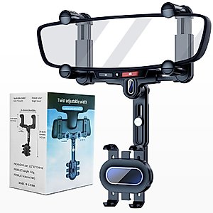 Phone Mount for Car, 360° Rotatable and Retractable Car Phone Holder Mount Free Adjustment Rear View Mirror Phone Holder for Car Universal Rearview Mirror Cell Phone Car Mount Fit for All Smartphones