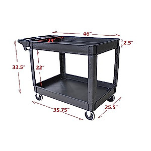 MaxWorks 80857 500-lb Utility Service PP Cart With Two Trays and Wheels 46 inch x 25.5 inch x 33.5 inch Overall Dimensions