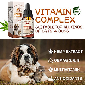 （2-Pack） Hemp Oil for Dogs Cats - Calming Drops Dog Relaxants - Help Pets Anxiety Stress Hip & Joint Pain Arthritis Sеizures Rеlief - Skin Нiр Jоint Hеalth - Organic Pet Hemp Oil Drops