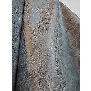 NAT Leathers | Gray Distressed Crazy Horse Oily Faux Vegan Leather PU (Peta Approved Vegan) | 1 Yard (36 inch x 54 inch Wide) Cut by Yard Pleather 0.9 mm Upholstery | Gray Distress 36"X54"