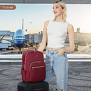 LOVEVOOK 15.6-inch Laptop Backpack for Women, Quilted Business Travel Computer Bag, Doctor Nurse Backpack Purse for Work, Wine