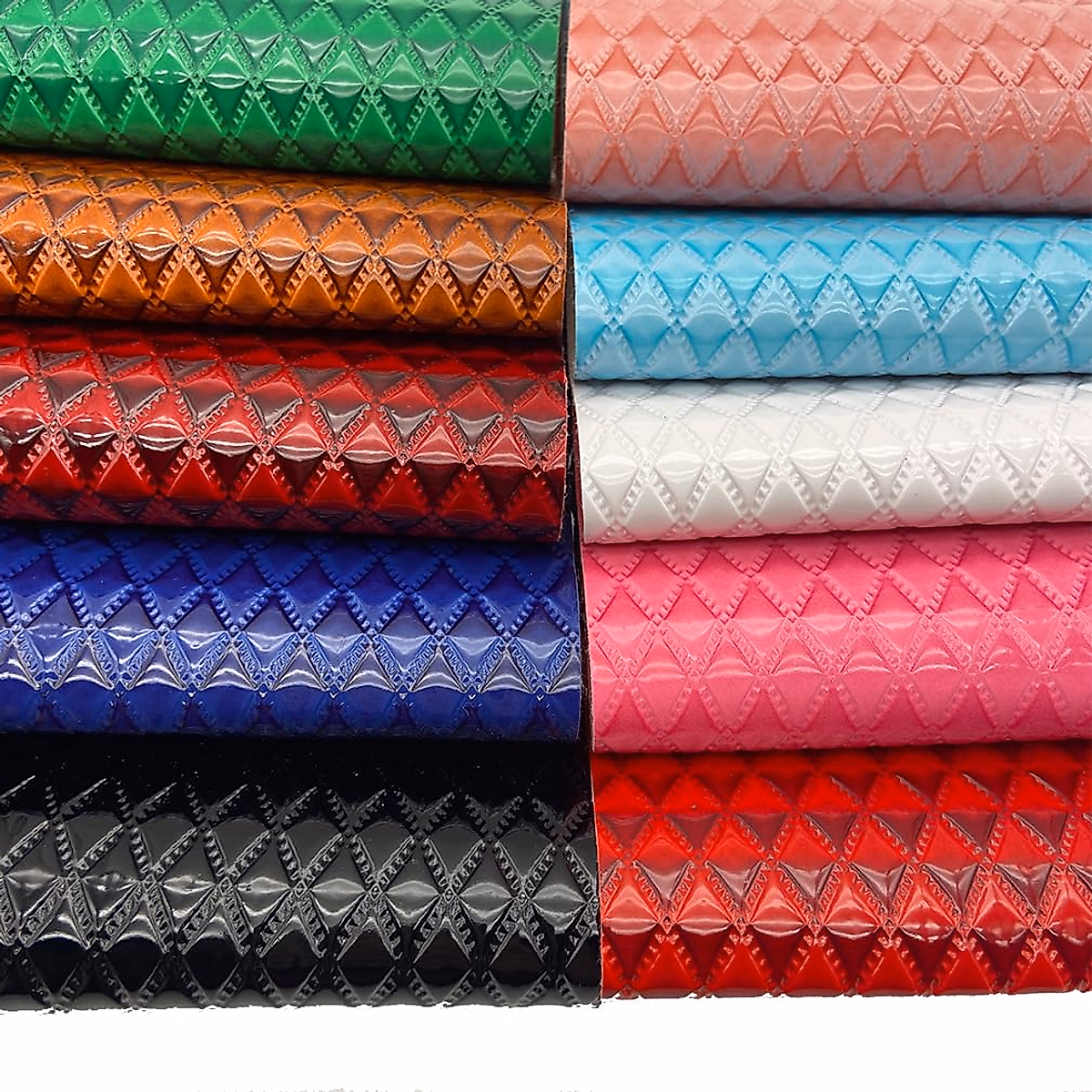 Glossy Geometry Vinyl Faux Leather Sheets, 12 x 54 inch Embossed Diamond Plaid Synthetic PU Fabric for DIY Handicrafts Keychains Pouches Making-Dark Red