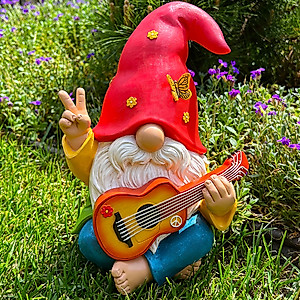 Mood Lab Garden Gnome - Funny Hippie Gnome Figurine - 9.25 Inch Tall Lawn Statue - for Outdoor or House Decor
