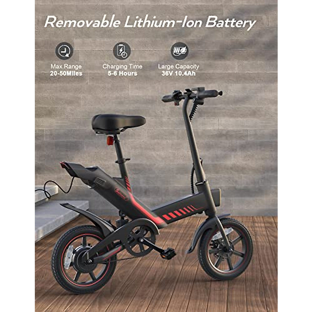 Sailnovo Electric Bicycle, 14'' Electric Bike for Adults and Teenagers with 18.6MPH Waterproof Folding Electric Bike with Removable 36V 10.4Ah Lithium-Ion Battery Throttle & Pedal Assist