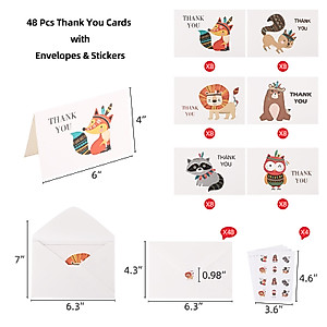 Tbestmax 48 Funny Thank You Cards with Envelopes & Stickers 4x6 Inch Animals Greeting Cards Bulk Blank Thank You Notes for Baby Shower Birthday Wedding Thanksgiving Party