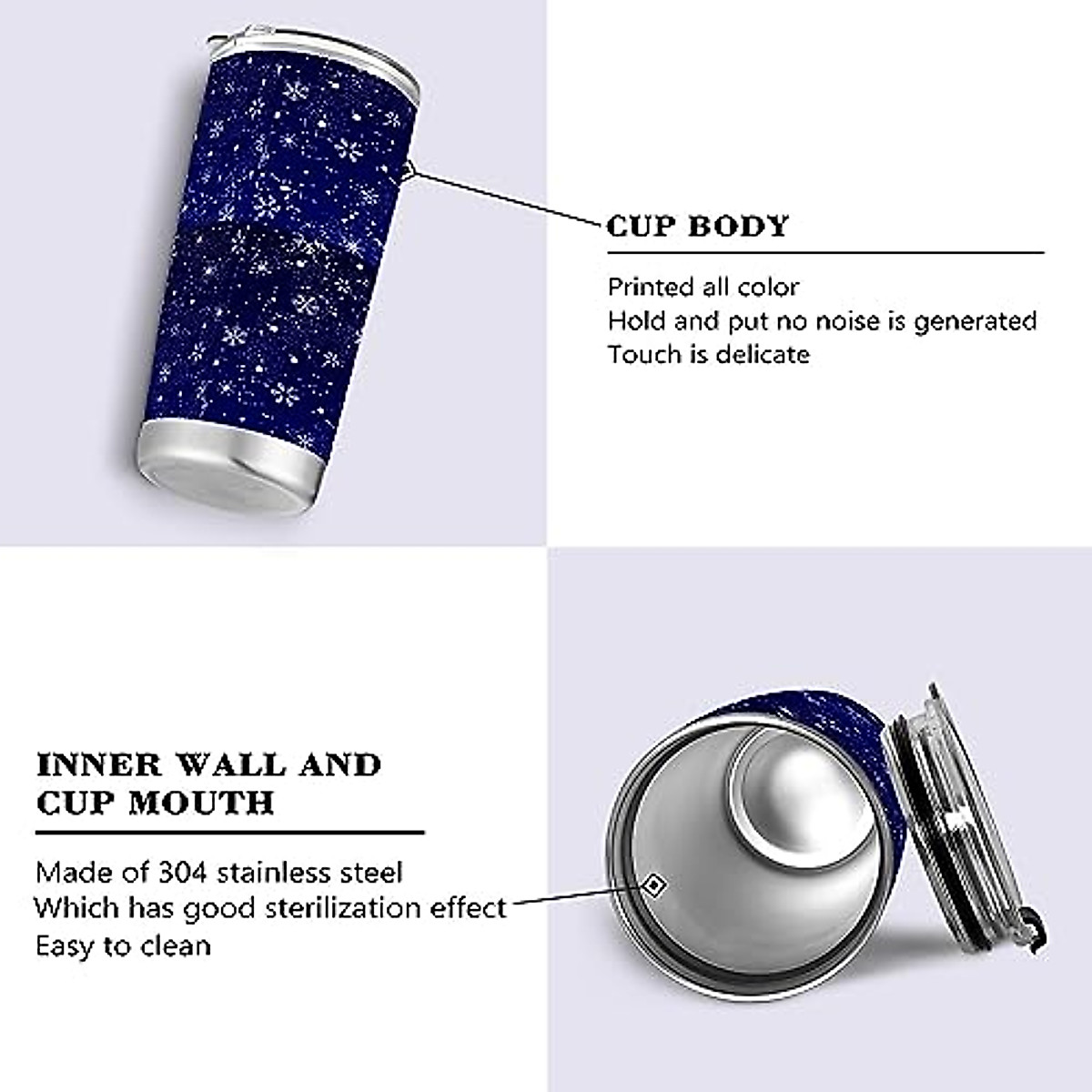 Jihqo Dreamy Winter Snowflake Tumbler with Lid and Straw, Insulated Stainless Steel Tumbler Cup, Double Walled Travel Coffee Mug Thermal Vacuum Cups for Hot & Cold Drinks 20oz