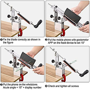 NEGOVORI Knife Sharpener,Professional Stainless Fixed Angle Sharpener,With 6 Plastic Base Whetstones, 360° Flip Rotation Fixed Angle Kitchen Chef Knife Sharpener Knife Sharpening Kit