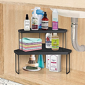 Ameuphercy 2-Tier Countertop Organizer Set of 2, Black, Rustic, Corner Shelf, Space Saving, Sturdy