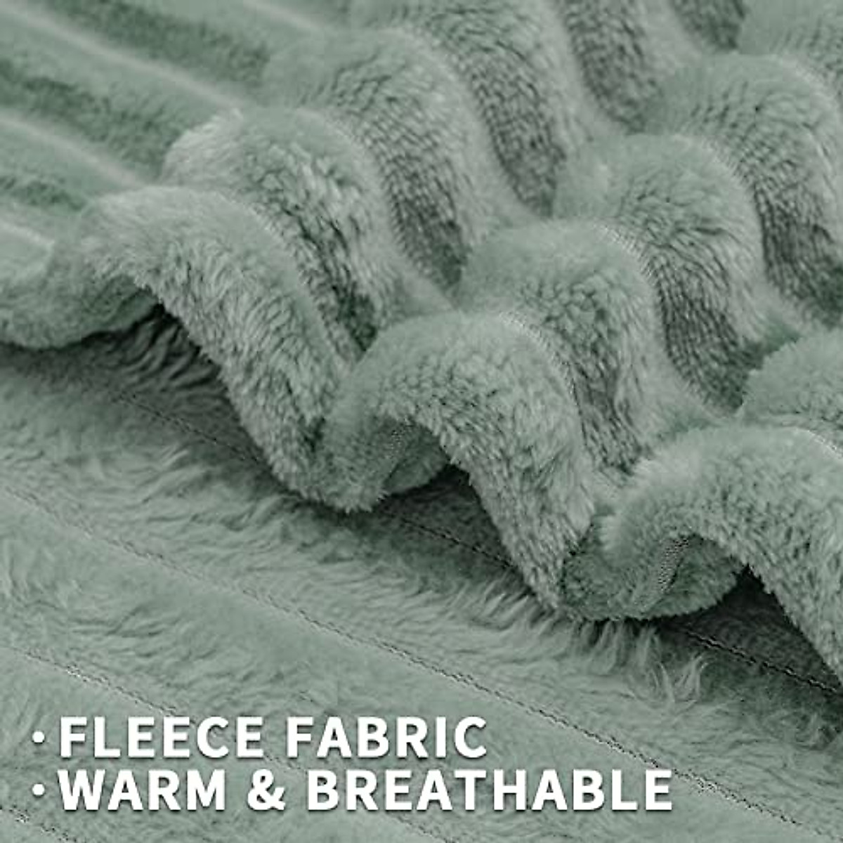 RECYCO Fleece Throw Blanket for Couch, Super Soft Cozy Fuzzy Decorative Blankets and Throws with Striped Pattern for Sofa, Lightweight Ribbed Plush Sage Green Throw Blanket for Bed 50"x60"