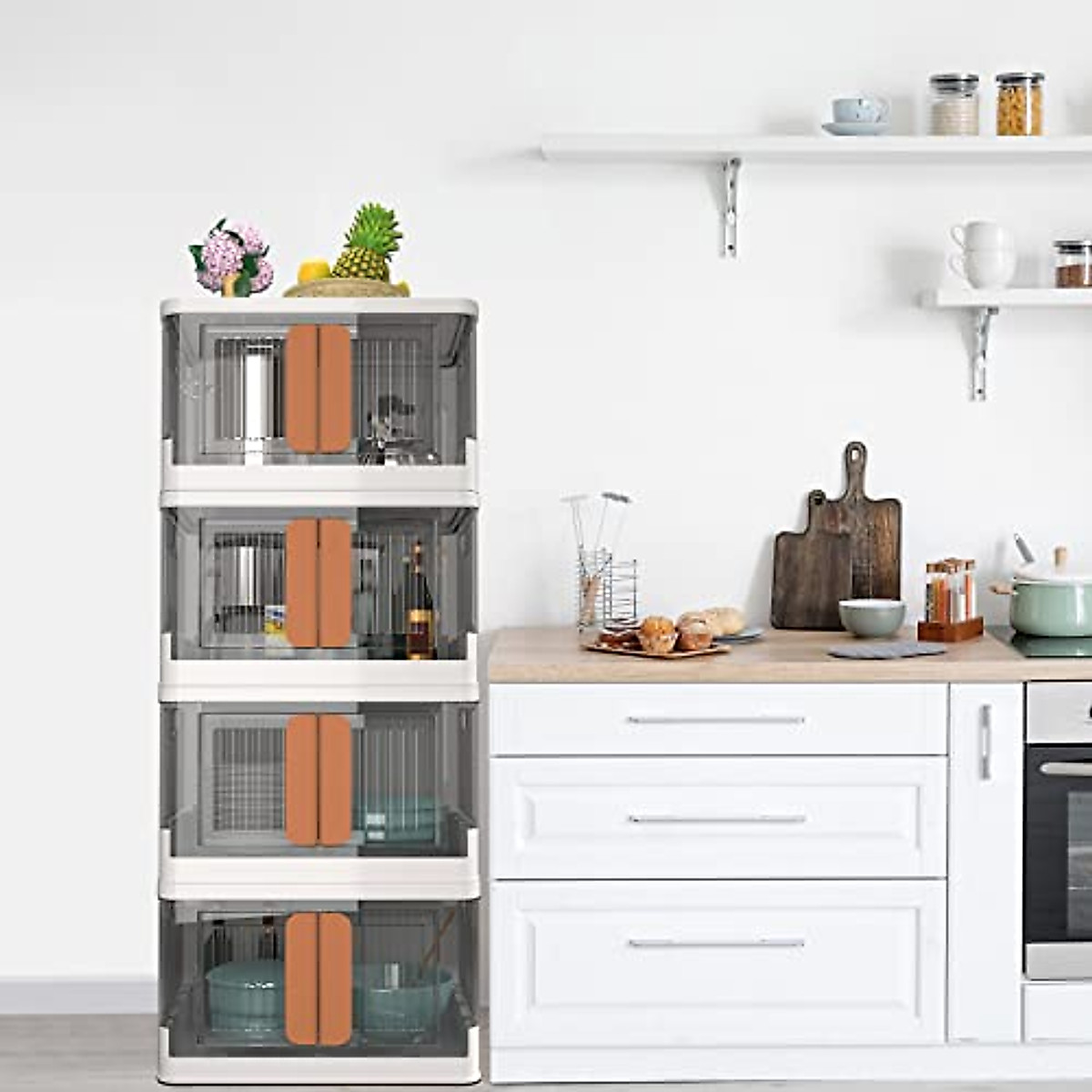 Golbsart Collapsible Storage Bins with Lids, 34 Qt (Pack of 2) Plasic Storage Boxes with Lids,Stackable Totes for Storage with Double Doors & Secure Buckle