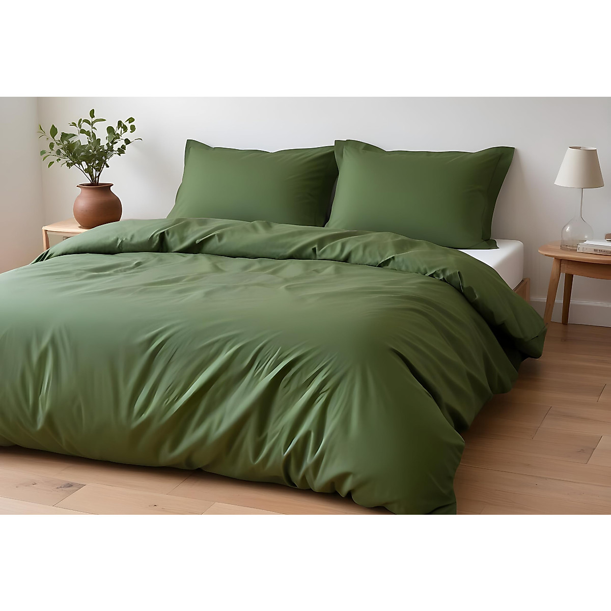 Linenwalas Duvet Cover Queen Size – 100% Percale Cotton Queen 3 Pieces Duvet Cover Set, Strong Crisp and Cooling Premium Comforter Cover with Button Closure (Avocado Green, Queen)
