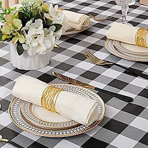 misaya Rectangle Waterproof Vinyl Table Cloth, Buffalo Flannel Backed Tablecloth, Wipeable Plastic Table Cover for Dinner, Kitchen, Outdoor, (60" x 84", Black and White)