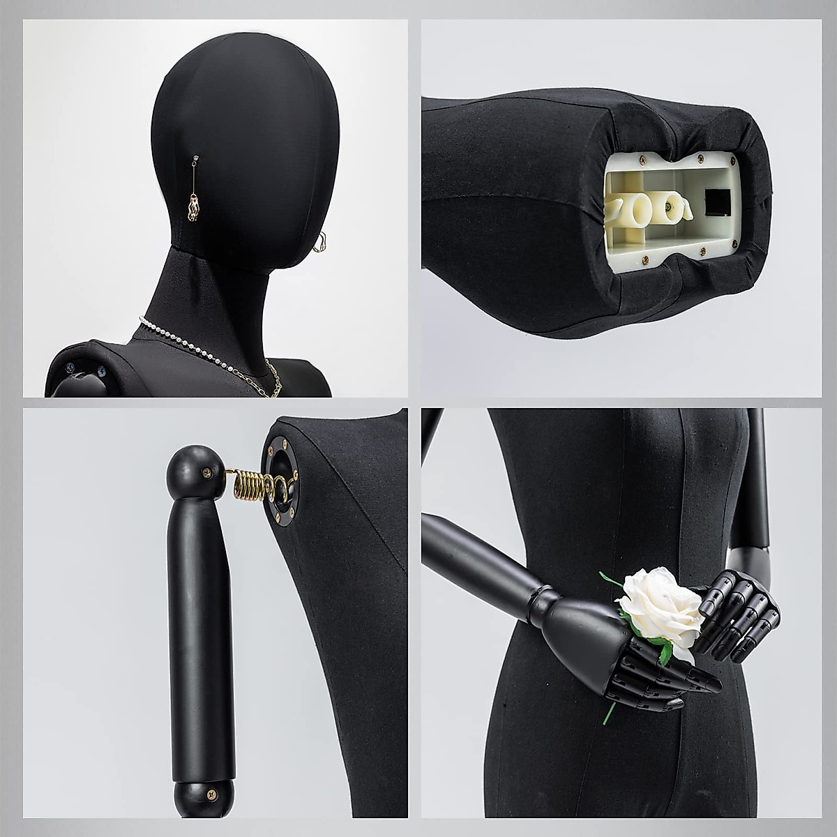 Female Dress Form Mannequin Torso, Adjustable Height 47-78 inch, Manikin Body Model with Rectangle Metal Base, Detachable Arms & Head, for Clothing Dress Jewelry Display Sewing