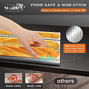 Walfos French Baguette Pan 15" x 9.6", Non-Stick Perforated French Bread Baking Pans 3 Loaves, Heat Resistant Italian Baguette Tray