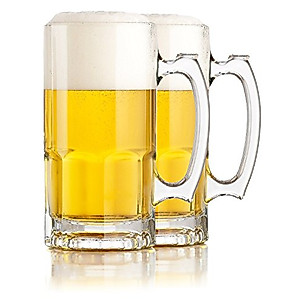 Serami Hikari Design 1L (34oz) German Style Extra Large Super Glass Beer Steins, Set of 2