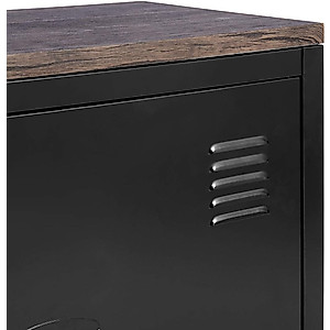 FurnitureR Office File Storage Console Cupboard Metal Cabinet 3 Door Cupboard Locker Organizer with Walnut MDF Top Black Metal Frame