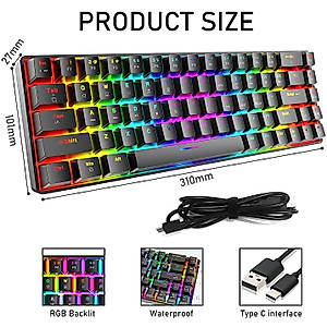 SELORSS T8 Pro 60% Wired Mechanical Gaming Keyboard,18 Chroma RGB Backlight,Compact 68 Full Anti-ghosting Keys,Replaceable USB C Cable&DIY keycaps,Tactile Switch for Gamer/Typist/PC/Win/Mac(Blue)