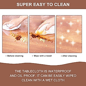 FGSAEOR Round Tablecloth, Vinyl Fitted Table Cover with Flannel Backing Elastic Edge, Waterproof Wipeable Patio Table Cloths for Round Table (56 Inch Round Tight Fit, Clear)