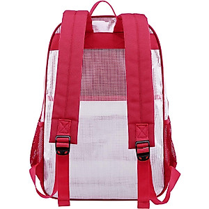 mygreen Heavy Duty Clear Backpack Durable Multi-Pockets See Through Student School Bookbag Waterproof Transparent Beach Girls Travel Bag (Red, Large)