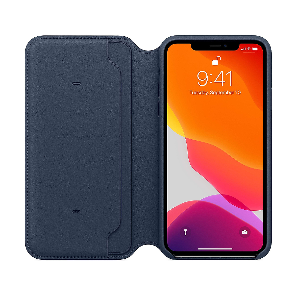 Apple iPhone 11 Pro Max Leather Folio - Deep Sea Blue, Slim Fit, Wireless Charging Compatible