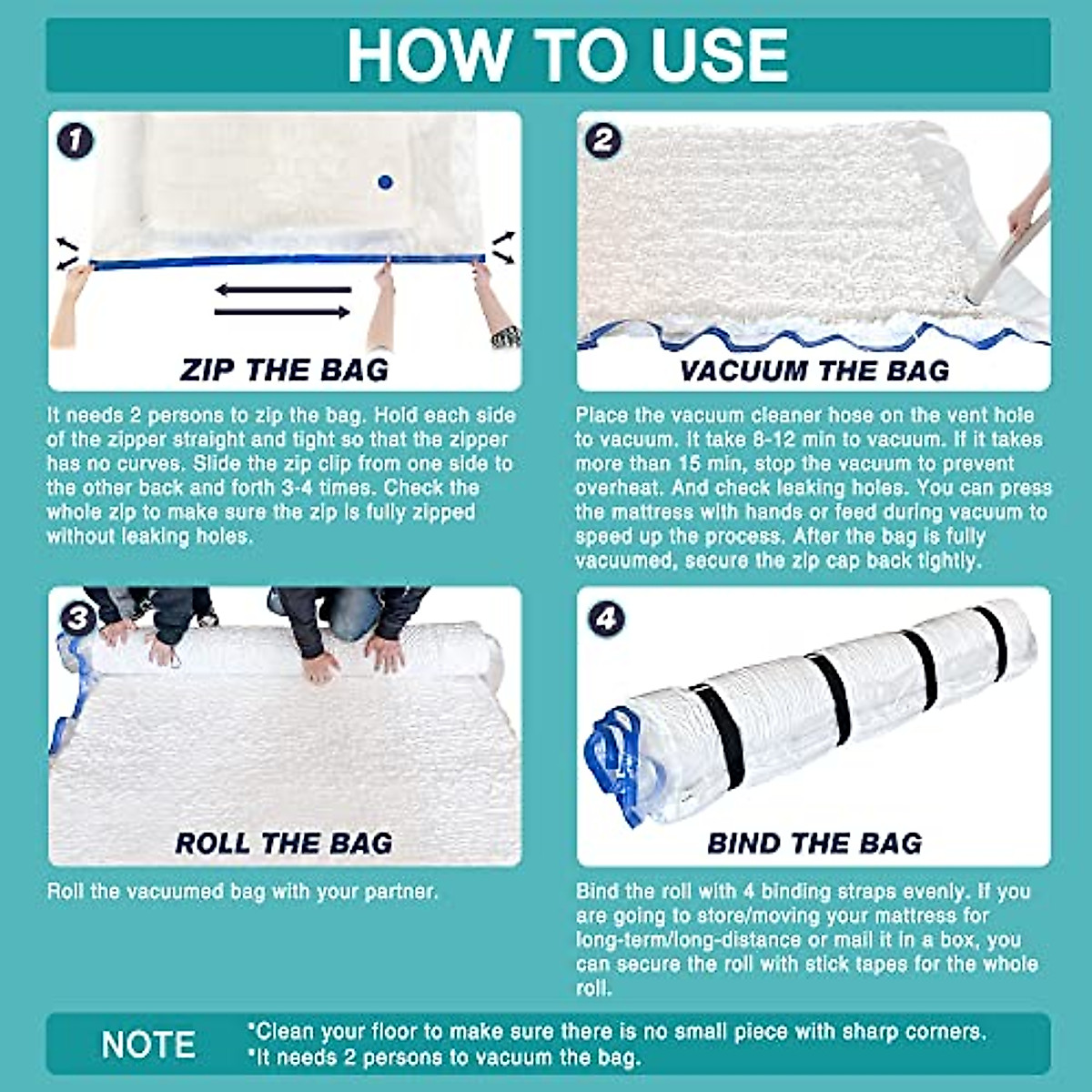 Queen Memory Foam/Latex Mattress Vacuum Bag for Storage/Moving/Shipping, Double Zipper for Queen Size Mattress up to 14 inch Thick