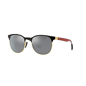Ray-Ban RB8327M Scuderia Ferrari Collection Round Sunglasses, Black on Matte Gold/Grey Gradient Mirrored Silver, 53 mm