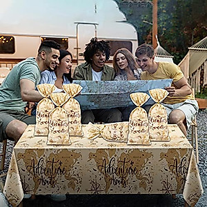 100 Pcs Adventure Awaits Cellophane Treat Bags Adventure Party Decoration Travel Themed Candy Goodie Favor Bags World Map Birthday Party Plastic Bag for Travel Retirement Wedding Party