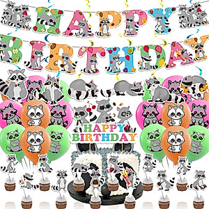 Raccoon Party Decorations Raccoon Birthday Party Supplies Includes Raccoon Birthday Banner Spirals Cake Topper Cupcake Toppers Balloons For Woodland Raccoon Birthday Party Baby Shower Decorations
