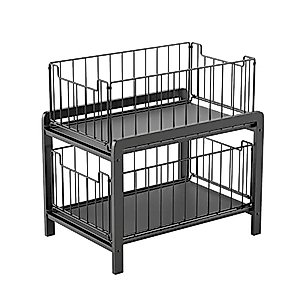 DeaGenlte Under Sink Organizer, 2 Tier Sliding Basket Drawer Organizer, Pull Out Cabinets Organizer Shelf, Black Iron Stackable Basket Organizer Drawer for Kitchen, Bathroom, Office - Black