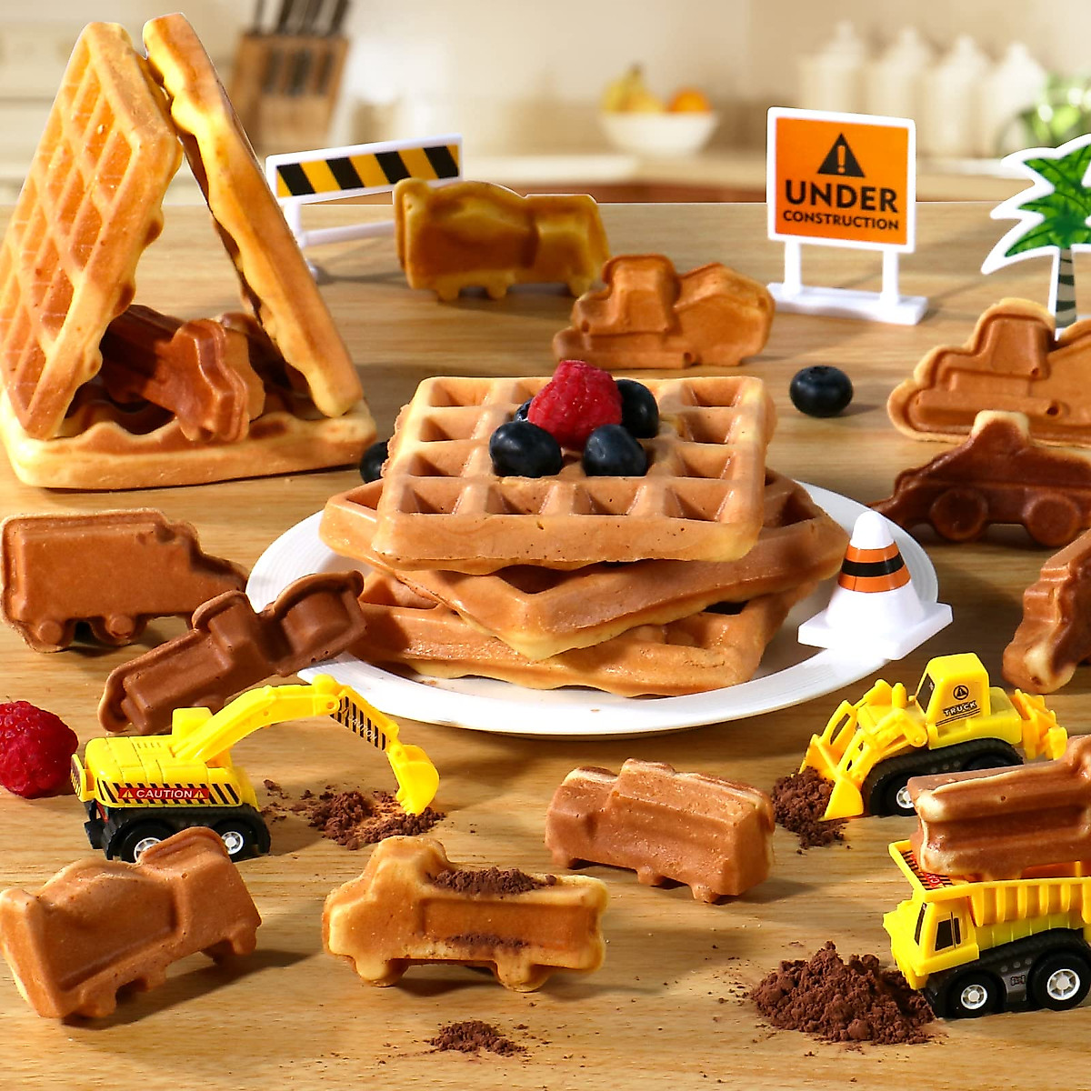 Car Mini Waffle Maker Waffle Iron for Kids 8 Different Cars Shaped Waffles in Minutes, with Timer Knob 2 IN 1 Electric Non-Stick Breakfast Pancake Maker with Removable Plates, Fun Gift for Kids Family