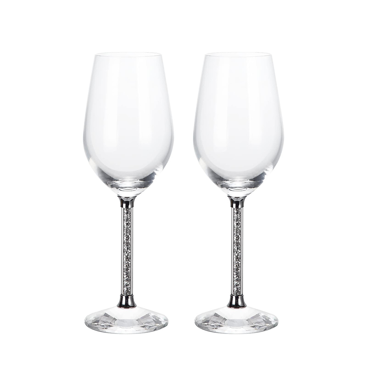 sugarchef Wine Glasses 2 Pieces Long Stem Filled with Crystals Elegant Wine Glasses for Home,Wedding, Parties, Anniversary (Silver)