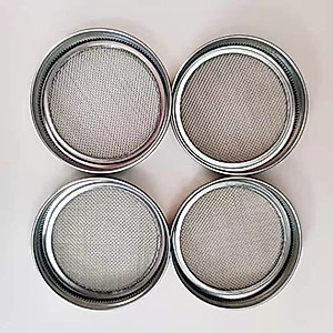 4 pack Mason jar Sprouting Lids wide mouth- stainless steel sprouting lids for wide mouth mason jars, growing Bean, Broccoli, seed