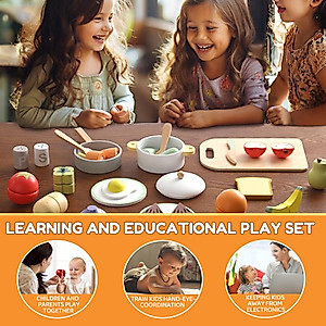 Treehouse kids, Wooden Food Set for Kids with Cookbook Magical Recipes, Wood Velcro Cutting Fruit and Vegetables Toy for Toddlers, Cooking Pretend Play, Kitchen Accessories, Early Education Toys