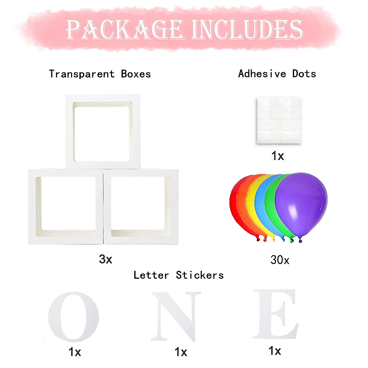 First Birthday Decorations for Boy Girls, ONE Balloon Boxes with Rainbow Balloons, ONE Blocks for Cartoon Watermelon Street Rainbow Theme Baby 1st Birthday Backdrop, Cake Smash Photo Props