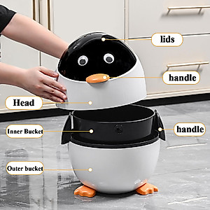 Aiabaleaft Cute Cartoon Panda Wastebasket with Swing Lid Black and White Plastic Trash Can for Bathrooms,Kitchens,Offices,Waste Basket for Dressing Table (White)