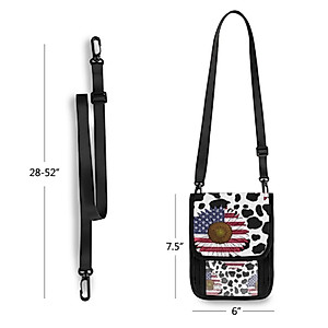 Vnurnrn Crossbody Bags Cell Phone Wallet Purses for Women, American Flag Sunflowers and Cow Print Travel Purses with Card Slots, 6 x 7.5 inch