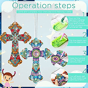 3 Pcs Cross Hanging Diamond Painting Kits for Halloween Christmas Gift DIY 5D Crystal by Number Mandala Cross Shaped Rhinestones Pendant Acrylic Mosaic Wall Painting Kit for Adults Home(Vintage)