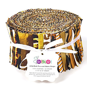 Soimoi 40Pcs Animals Print Cotton Precut Fabrics for Quilting Craft Strips 2.5x42inches Jelly Roll - Yellow