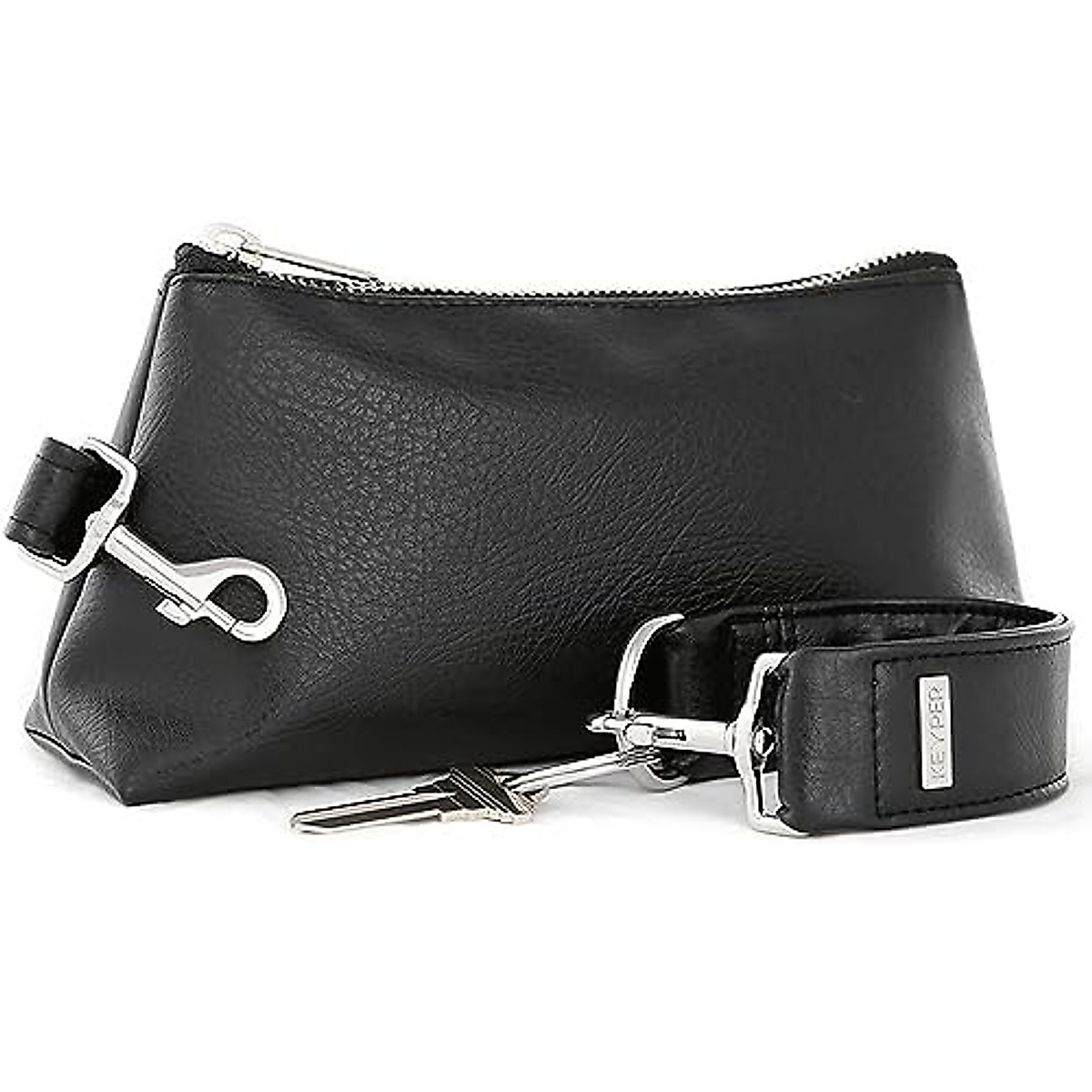 KEYPER 2-Piece Luxe Wristlet Set (IT Bag and a Key Ring Bracelet) PU Vegan Leather Classic Clutch Luxury Purse (Black Silver)