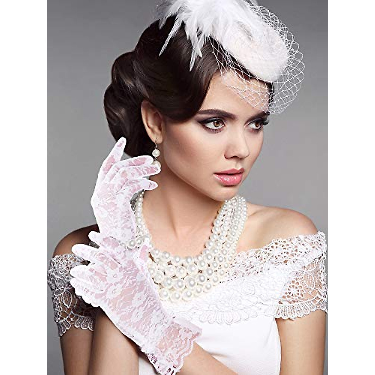 Skylety 3 Pairs Women Lace Floral Gloves Elegant Short Lace Gloves Ladies Tea Party Gloves for Opera Wedding Diner Party(Black, White, Beige)